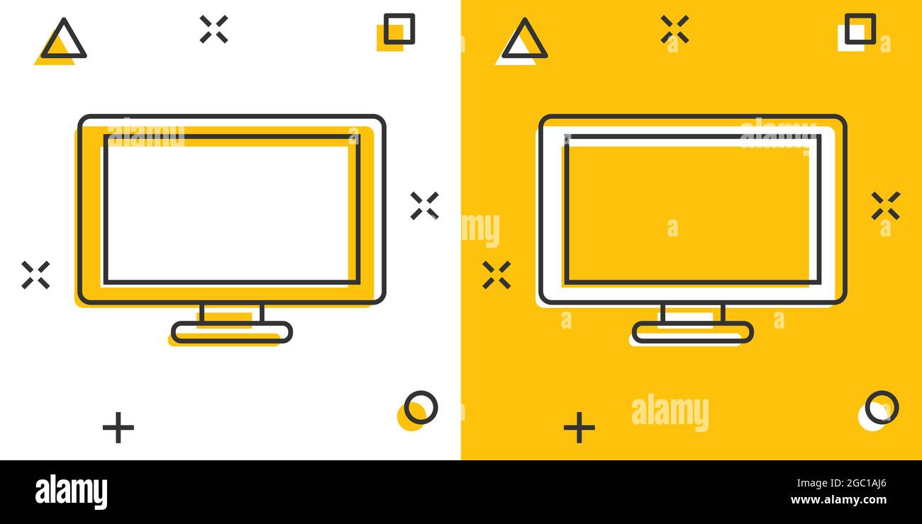 Vector cartoon computer icon in comic style. Monitor sign illustration ...