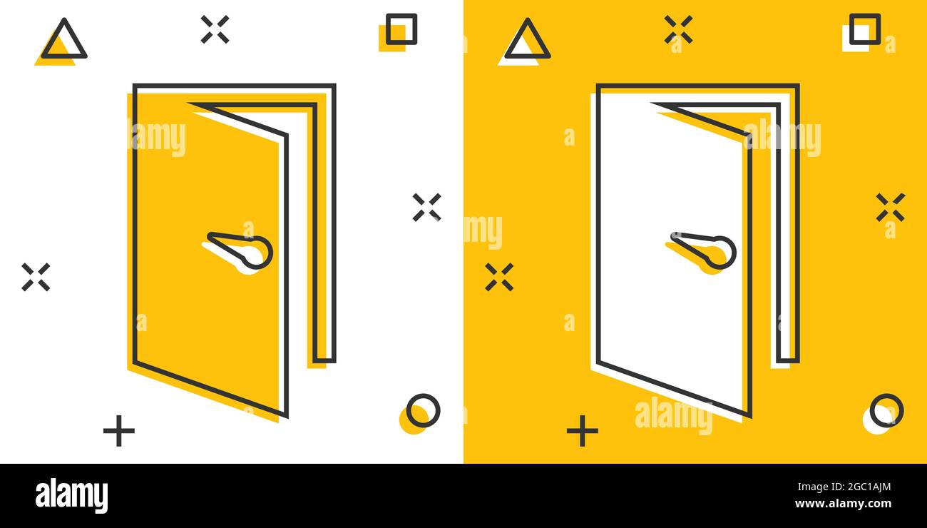 Vector cartoon door icon in comic style. Exit sign illustration ...