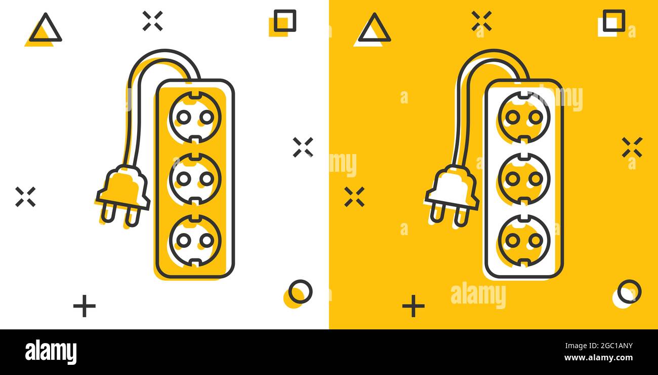 Vector cartoon extension cord sign icon in comic style. Electric power ...