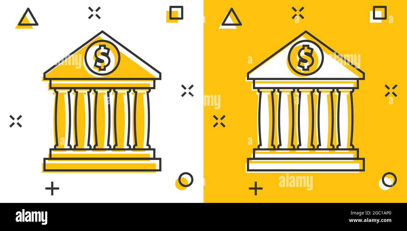 Vector cartoon bank building icon in comic style. Bank sign ...