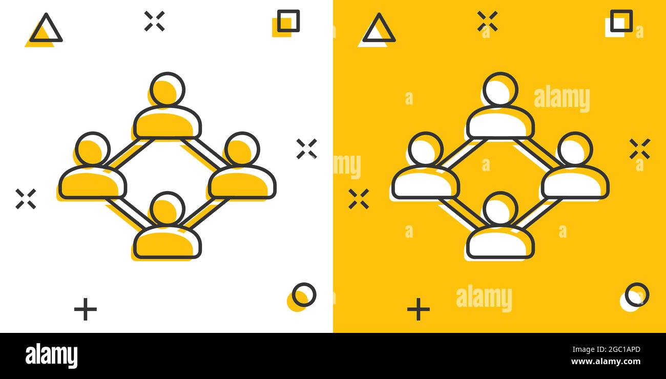 Vector cartoon social network icon in comic style. People connection ...