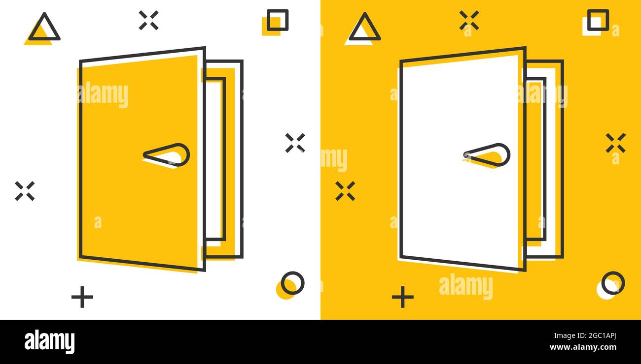 Vector cartoon door icon in comic style. Exit sign illustration ...