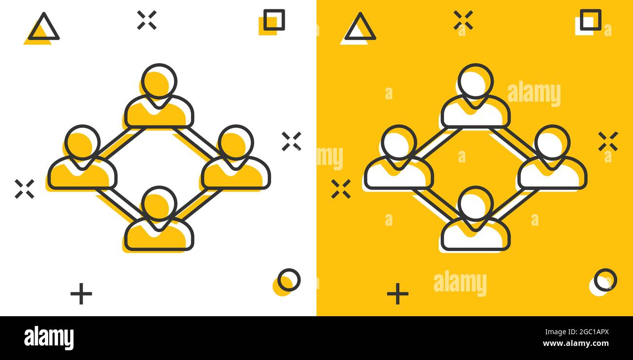 Vector cartoon social network icon in comic style. People connection ...