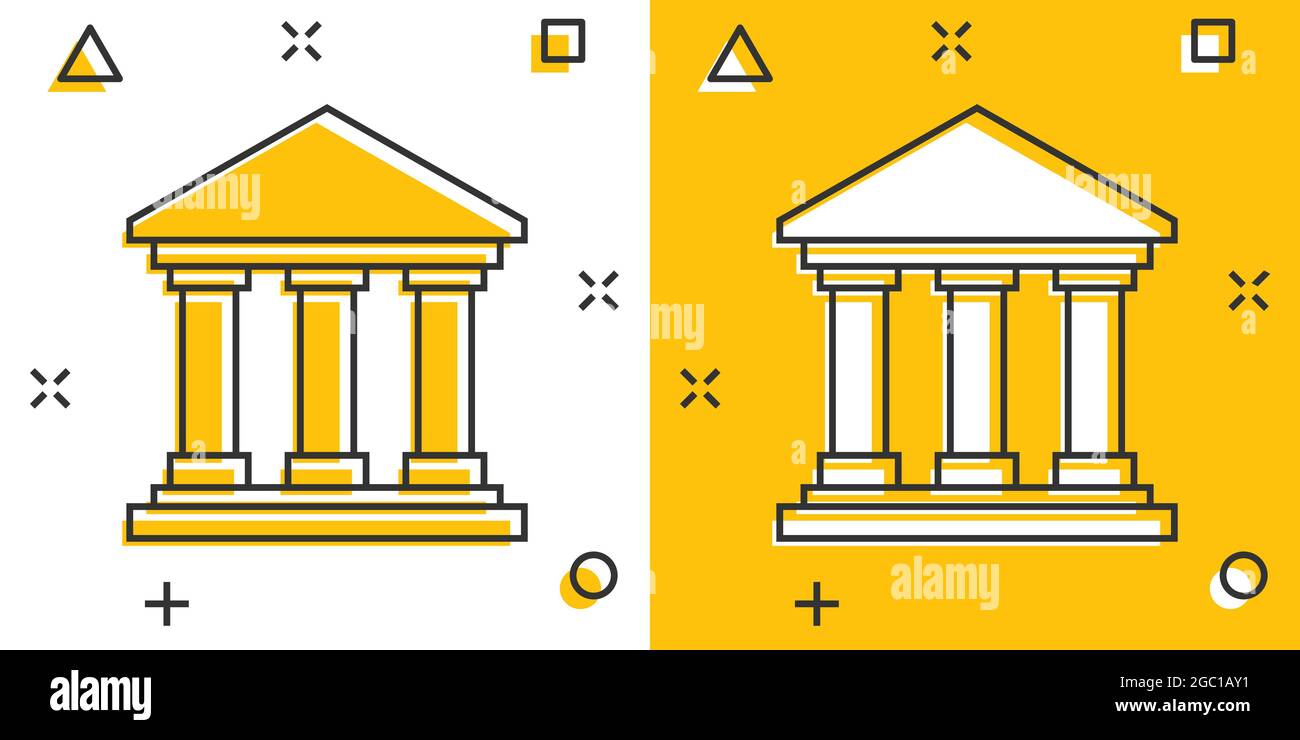 Vector cartoon bank building icon in comic style. Bank sign ...