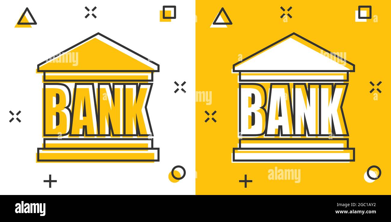 Vector cartoon bank building icon in comic style. Bank sign ...