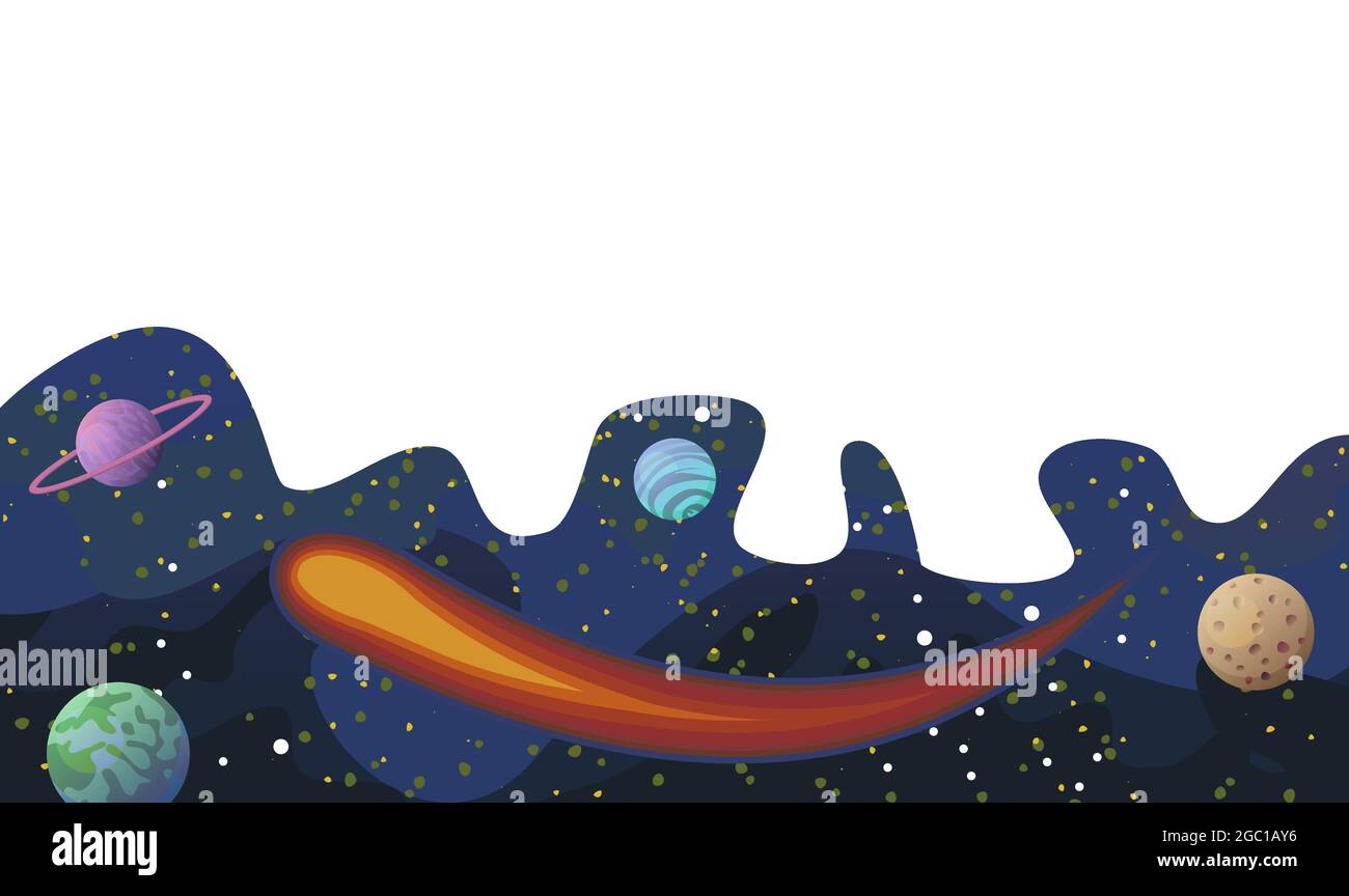 Cosmos background. Starry sky landscape. Bottom frame. Planets and ...