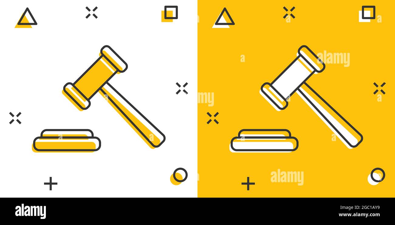 Vector cartoon auction hammer icon in comic style. Court tribunal sign ...