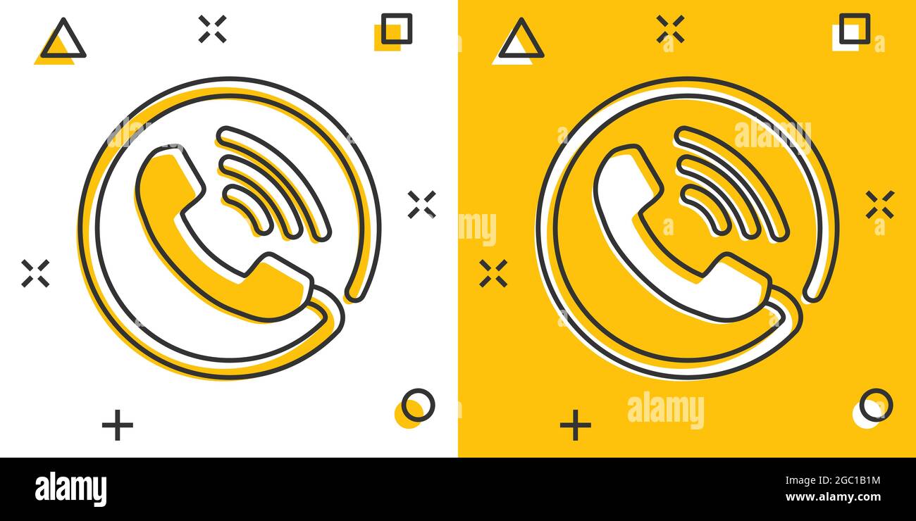 Vector cartoon phone icon in comic style. Contact, support service sign ...