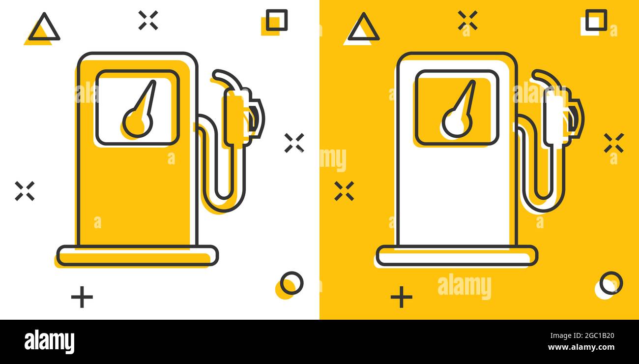 Vector cartoon fuel gas station icon in comic style. Car petrol pump ...