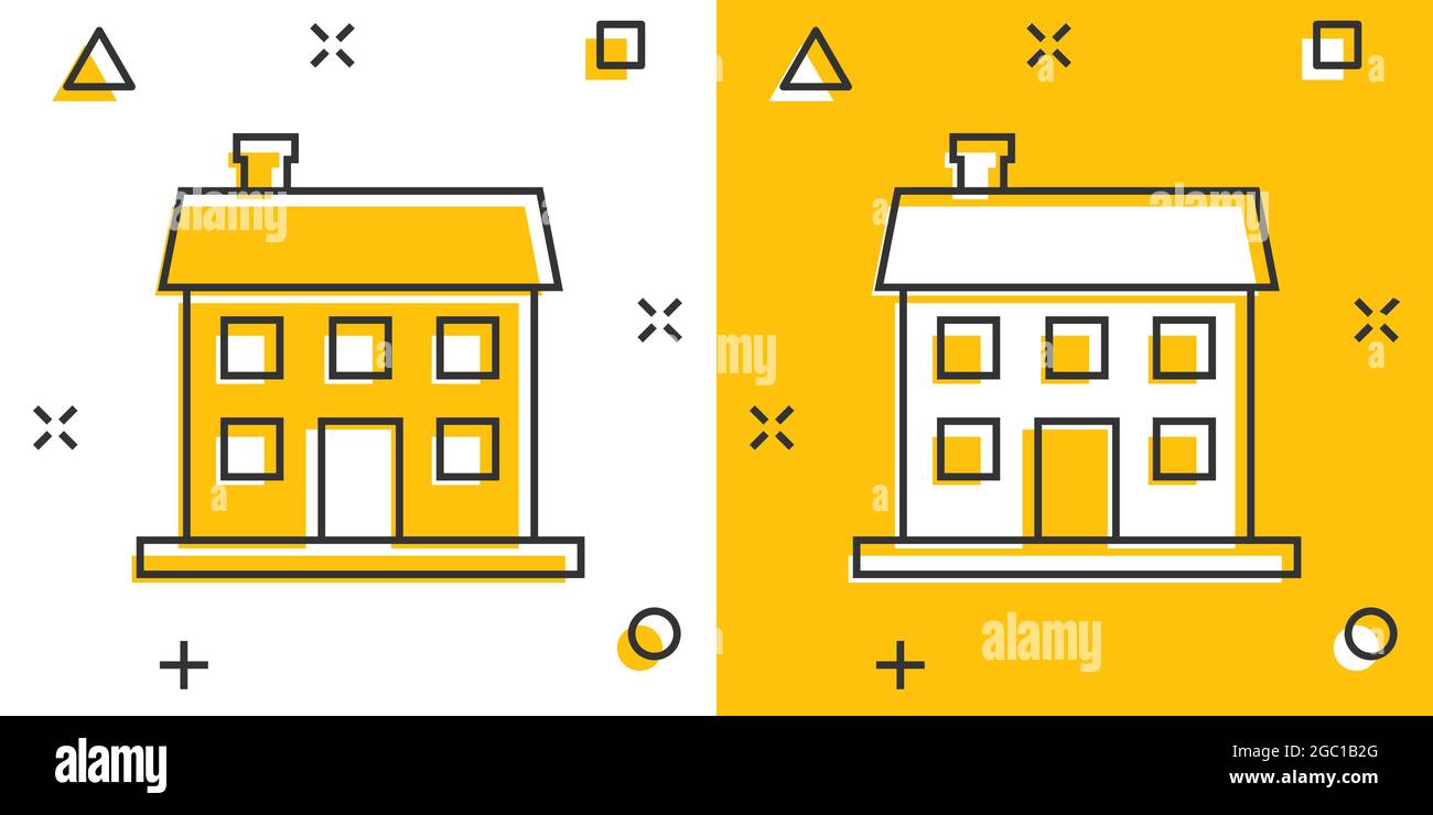 Vector cartoon house icon in comic style. Building sign illustration ...