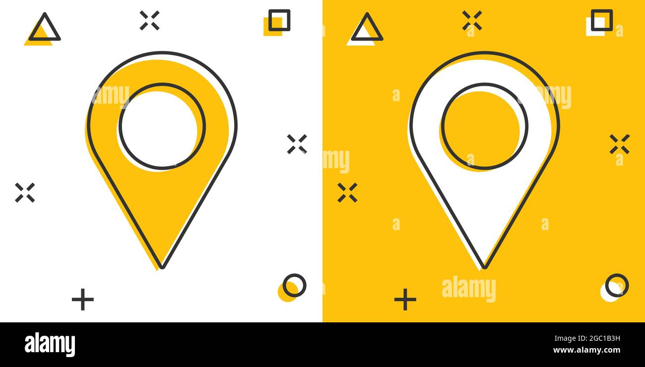 Vector cartoon pin location icon in comic style. Navigation map, gps ...