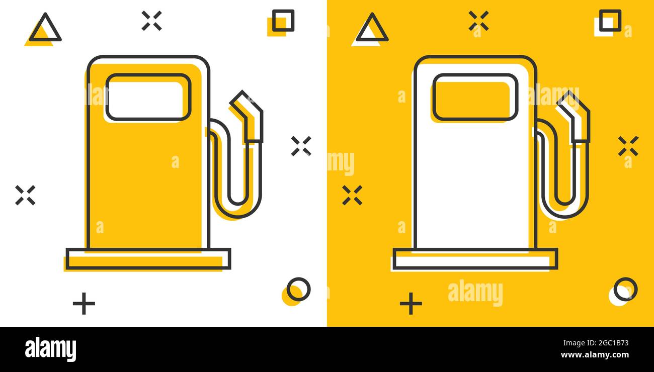 Vector cartoon fuel gas station icon in comic style. Car petrol pump ...