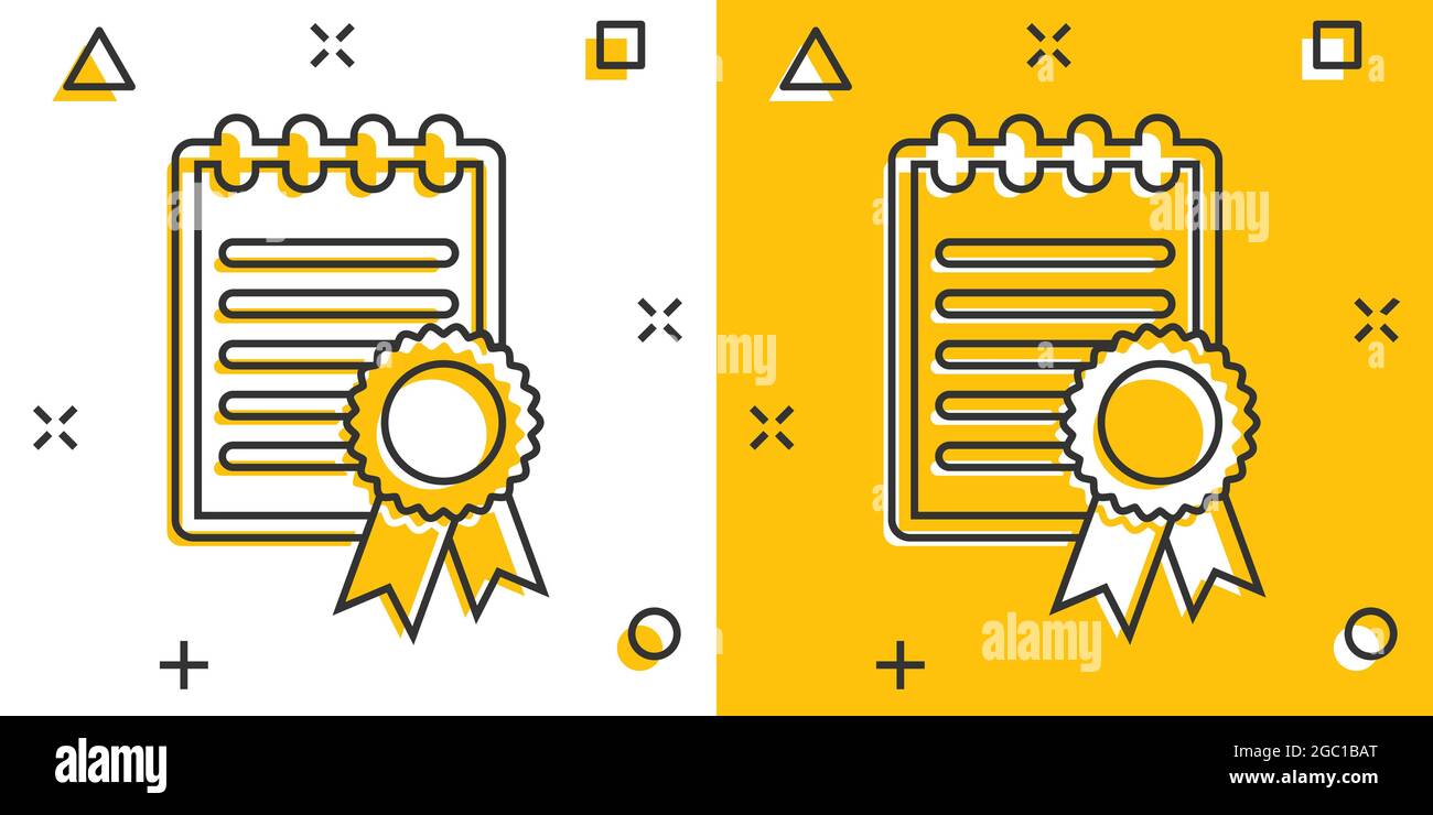 Vector cartoon certificate icon in comic style. Diploma sign ...