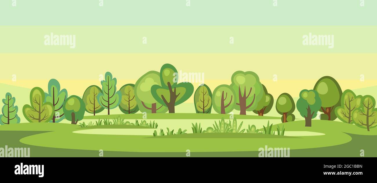 Flat forest. Illustration in a simple symbolic style. Funny green ...