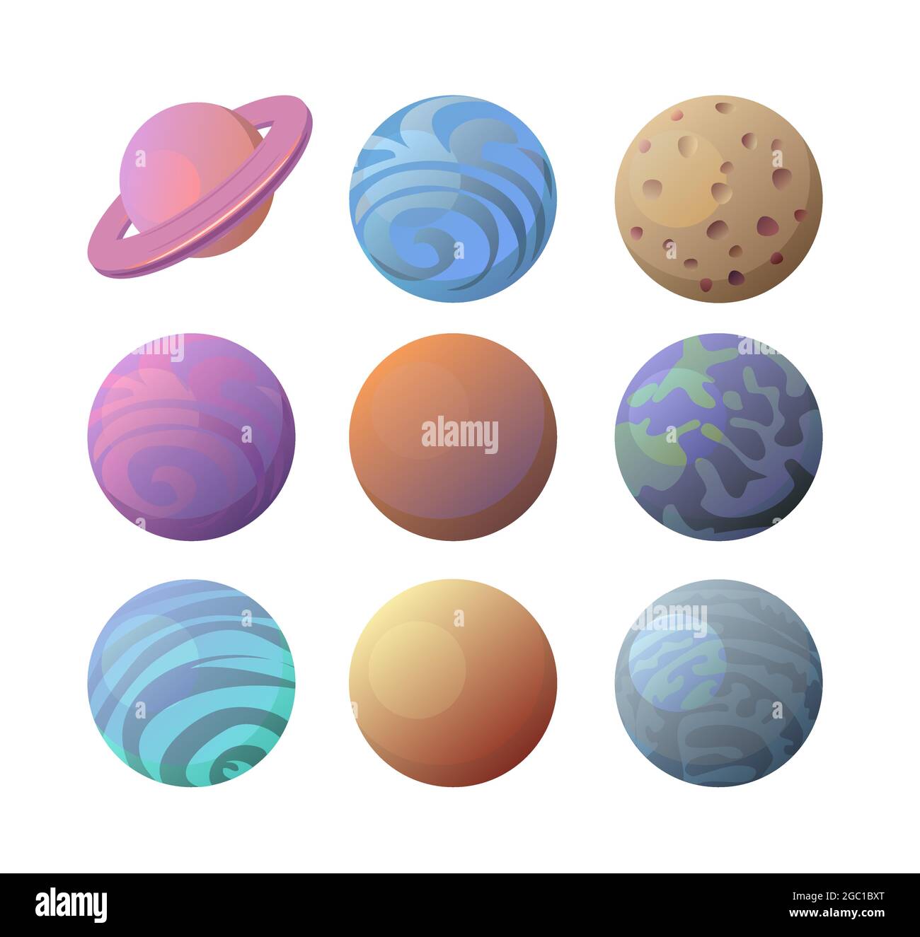 Set of space objects. Planets. Isolated on white background. Cartoon ...