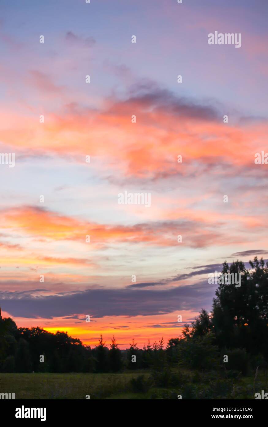 Beautiful summer landscape. Sunset sky with clouds. Evening nature in ...