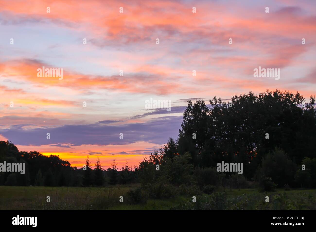 Beautiful summer landscape. Sunset sky with clouds. Evening nature in ...