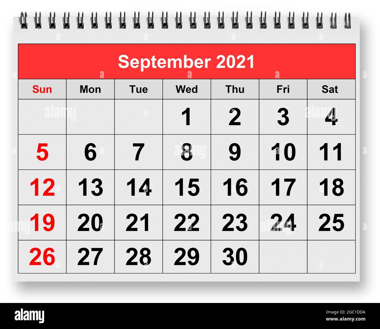 One page of the annual monthly calendar - September 2021 Stock Photo ...