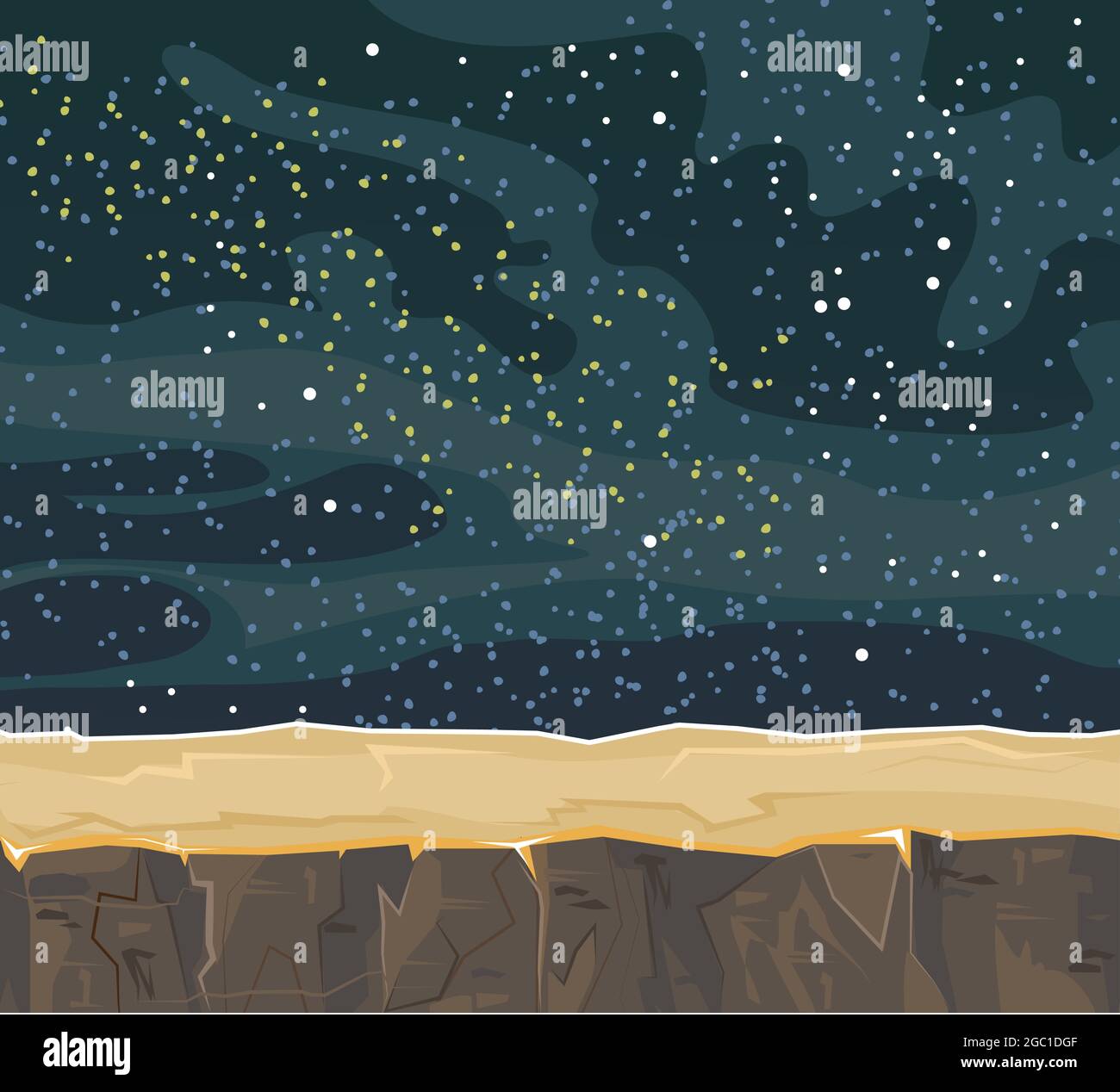 Cosmos background. Platform. Starry sky landscape. Flat style. Cartoon ...