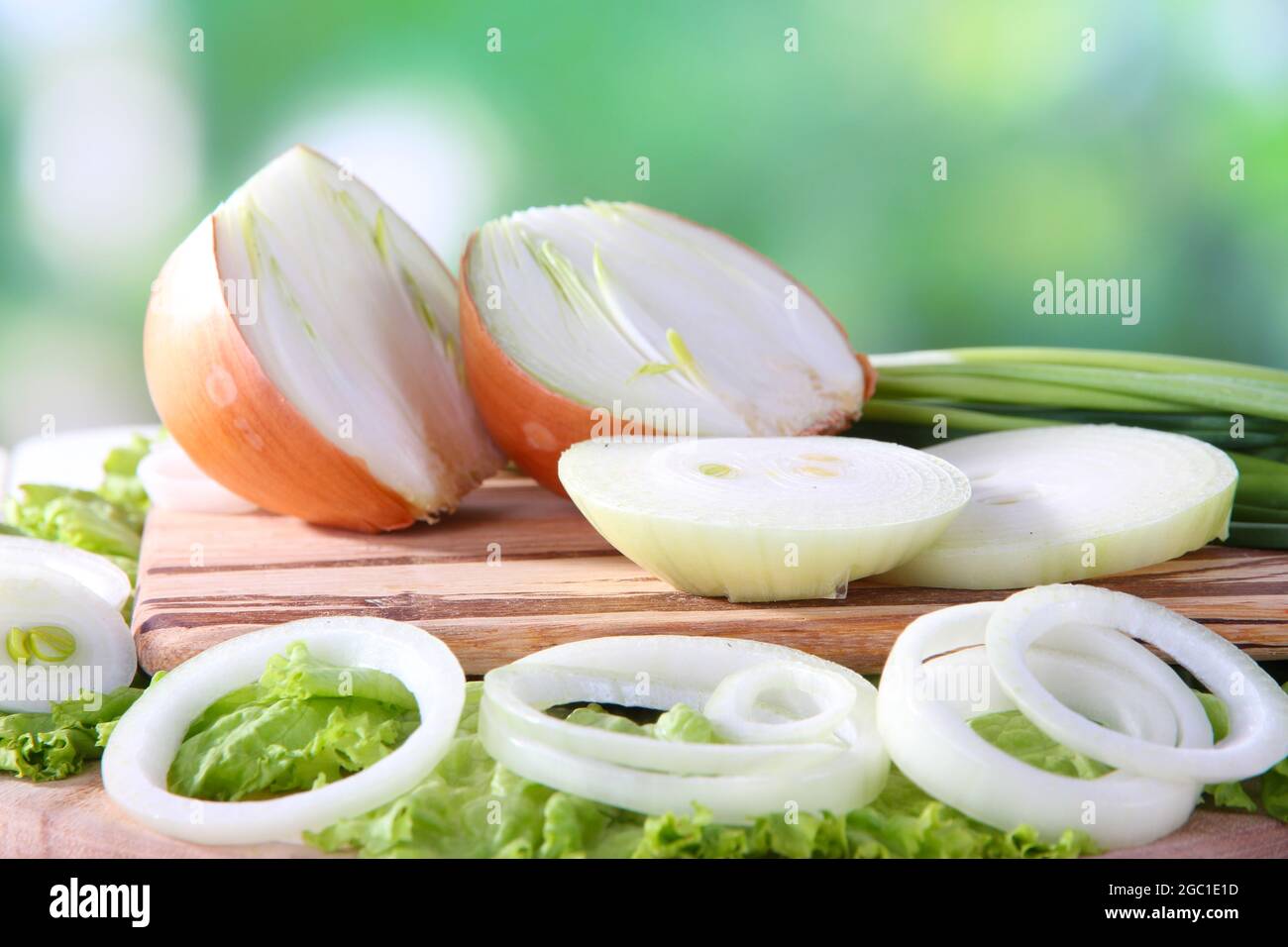 Composition with herbs and onions on nature background Stock Photo - Alamy