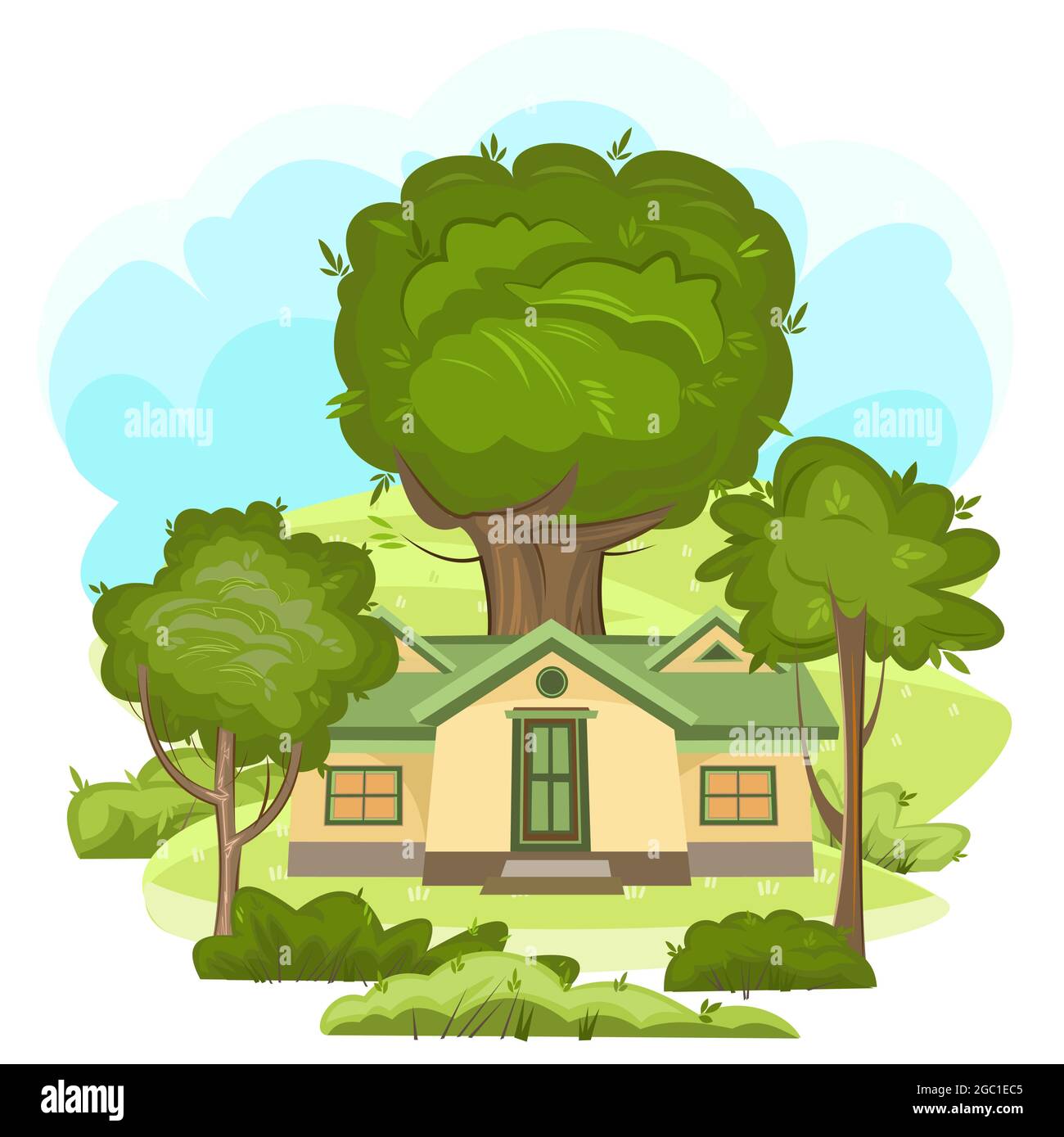 Small trees on a building Stock Vector Images - Alamy