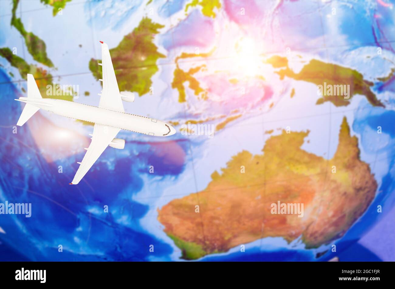 Flight to Australia symbolic image of travel by plane map Stock Photo ...