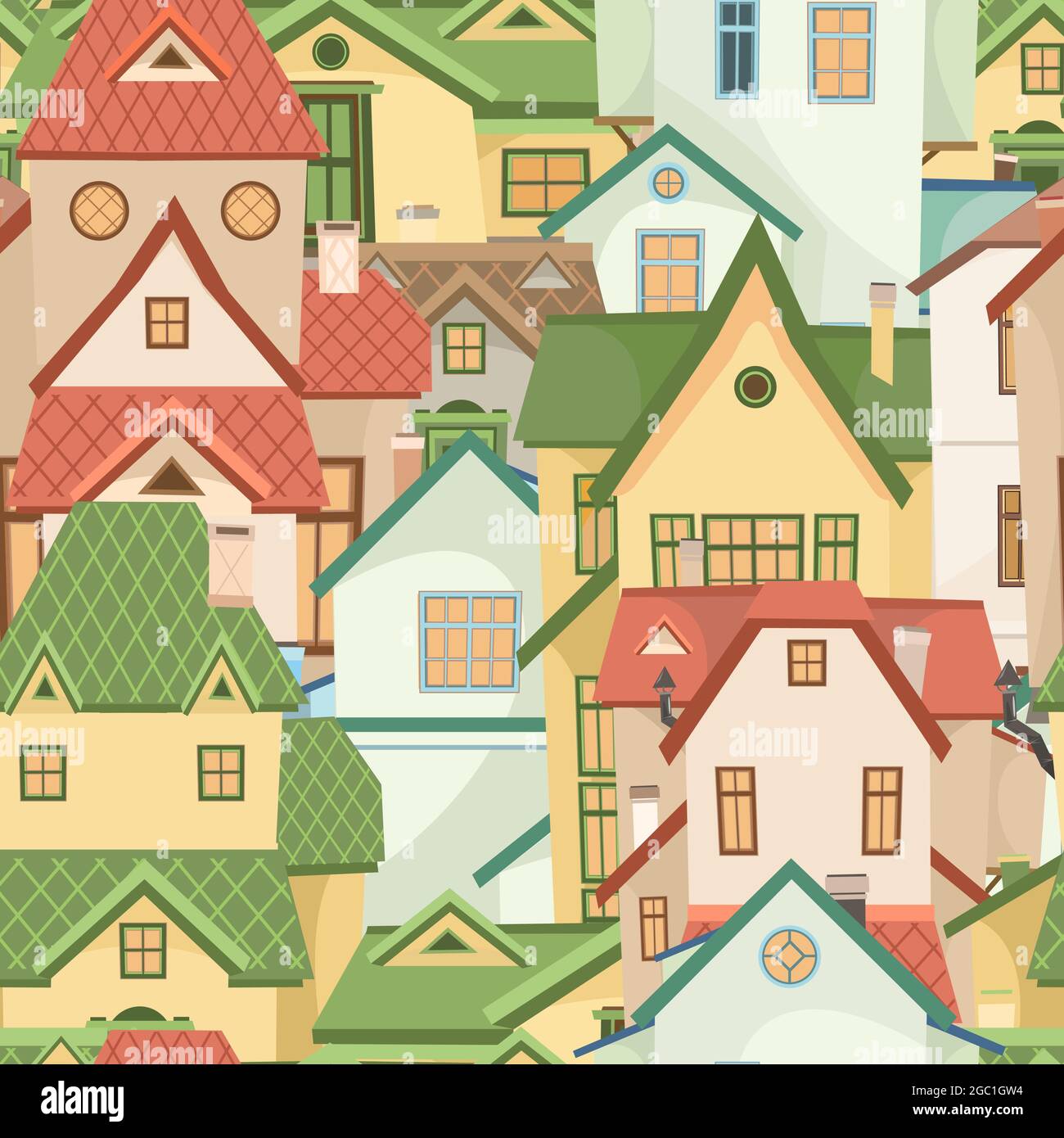 The town is small. Street. Seamless illustration with cartoon village ...