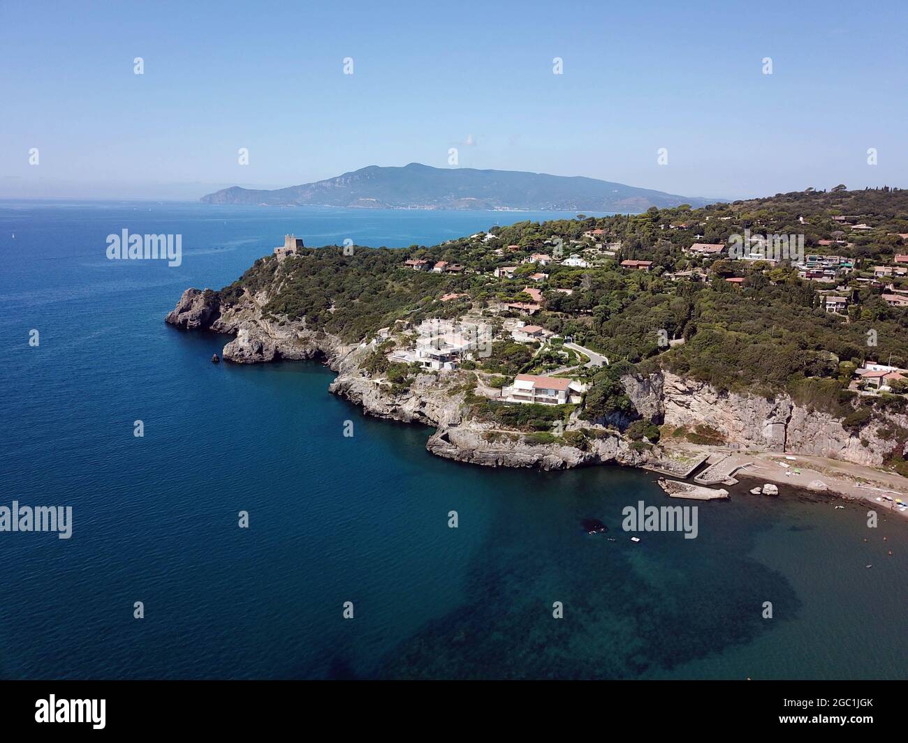 Italy, Tuscany region, Grosseto province, Ansedonia, Aerial view of ...