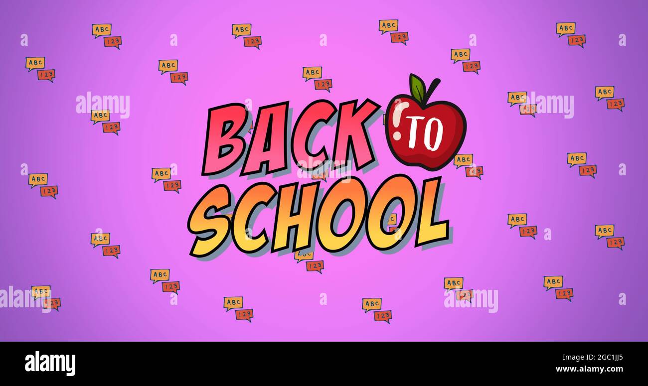 Image of back to school text over school icons Stock Photo - Alamy
