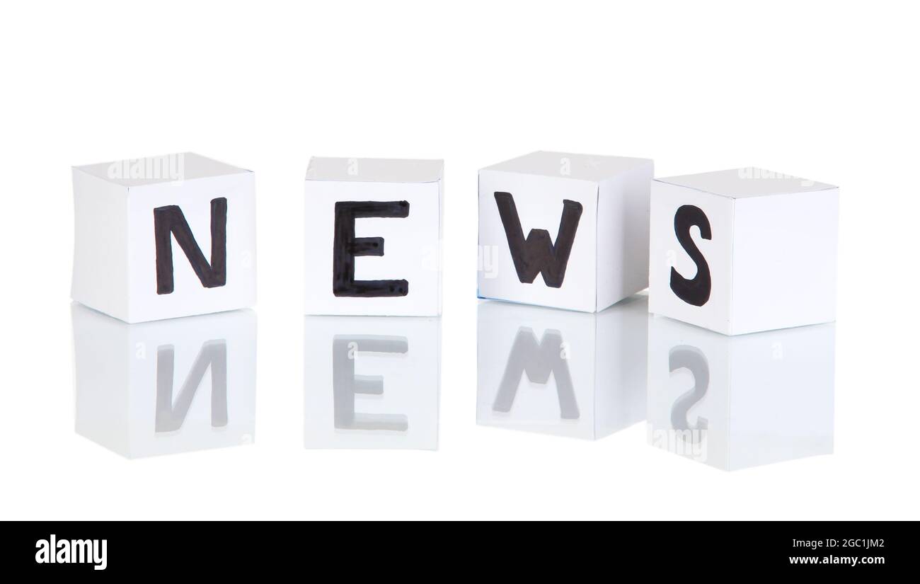 White paper cubes labeled "News" isolated on white Stock Photo - Alamy