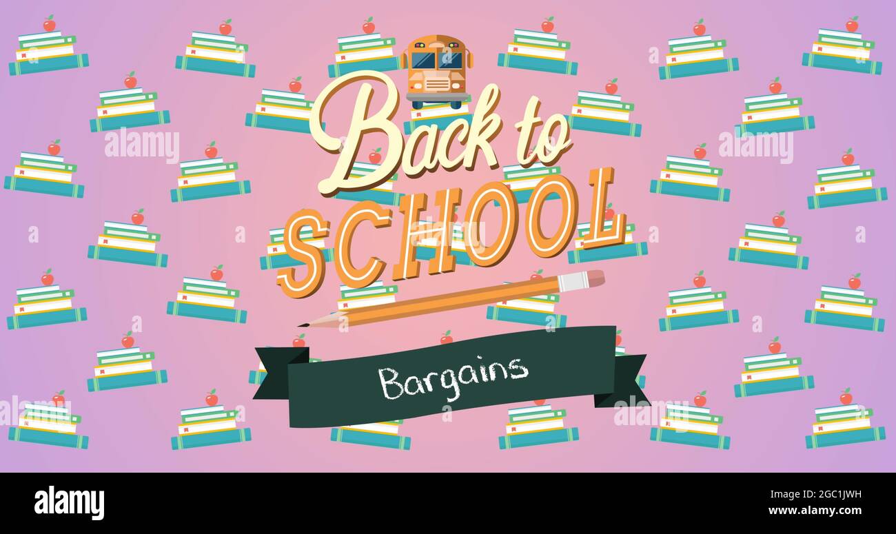 Image of back to school text over school icons Stock Photo - Alamy