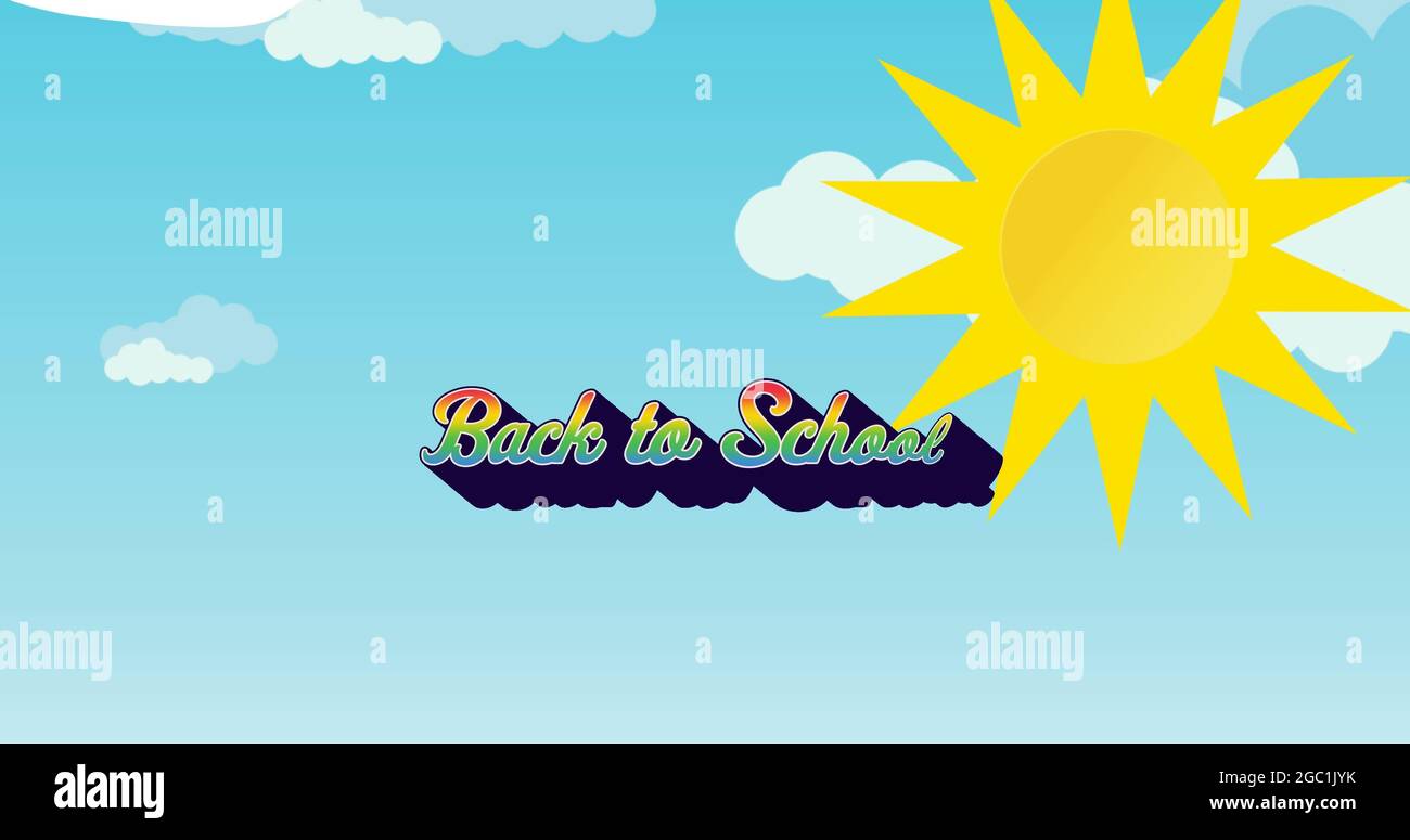 Image of back to school text in rainbow letters over school accessories ...