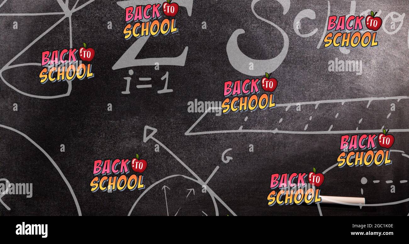 Image of back to school text over mathematical equations on board Stock ...