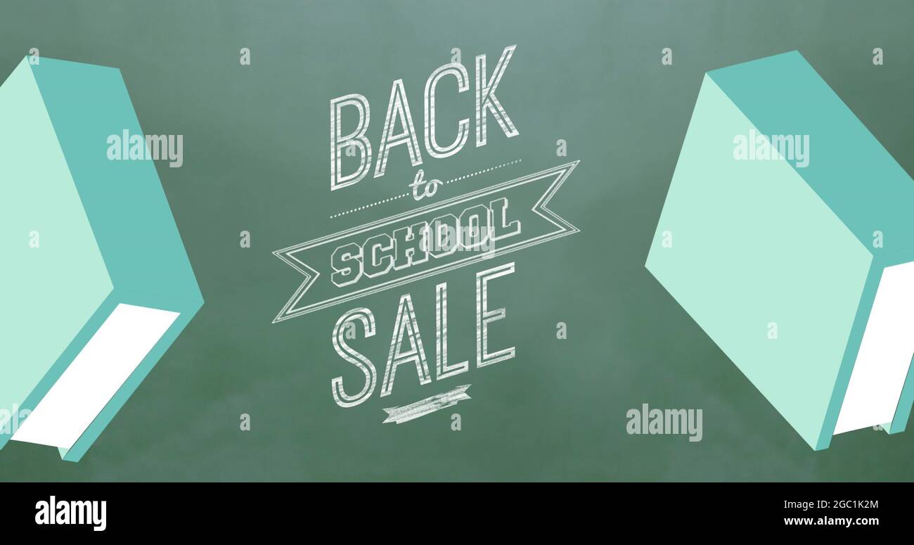 Image of back to school text over book digital icons and blackboard ...