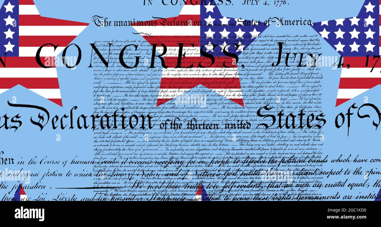 Image of american flag stars and blue layer over american constitution ...