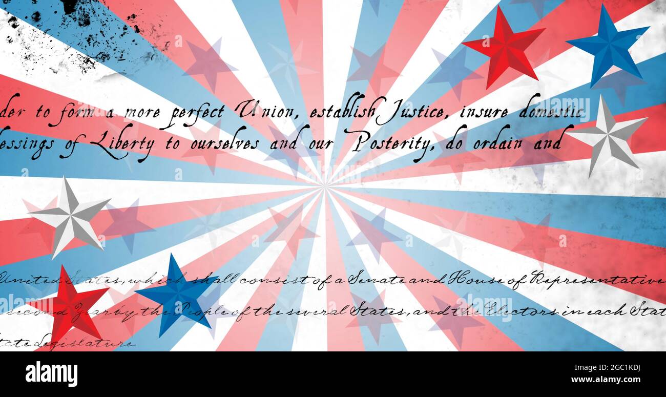 Image of american constitution text over american flag star and stripe ...