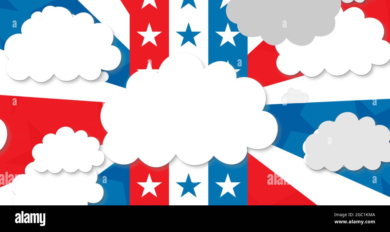 Image of clouds moving over american flag on white background Stock ...