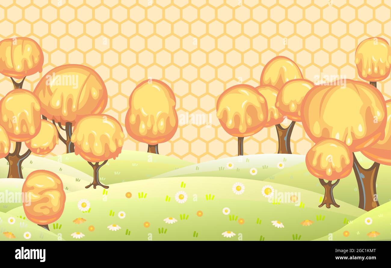 Fabulous sweet landscape with honey trees. Children's fantastic ...