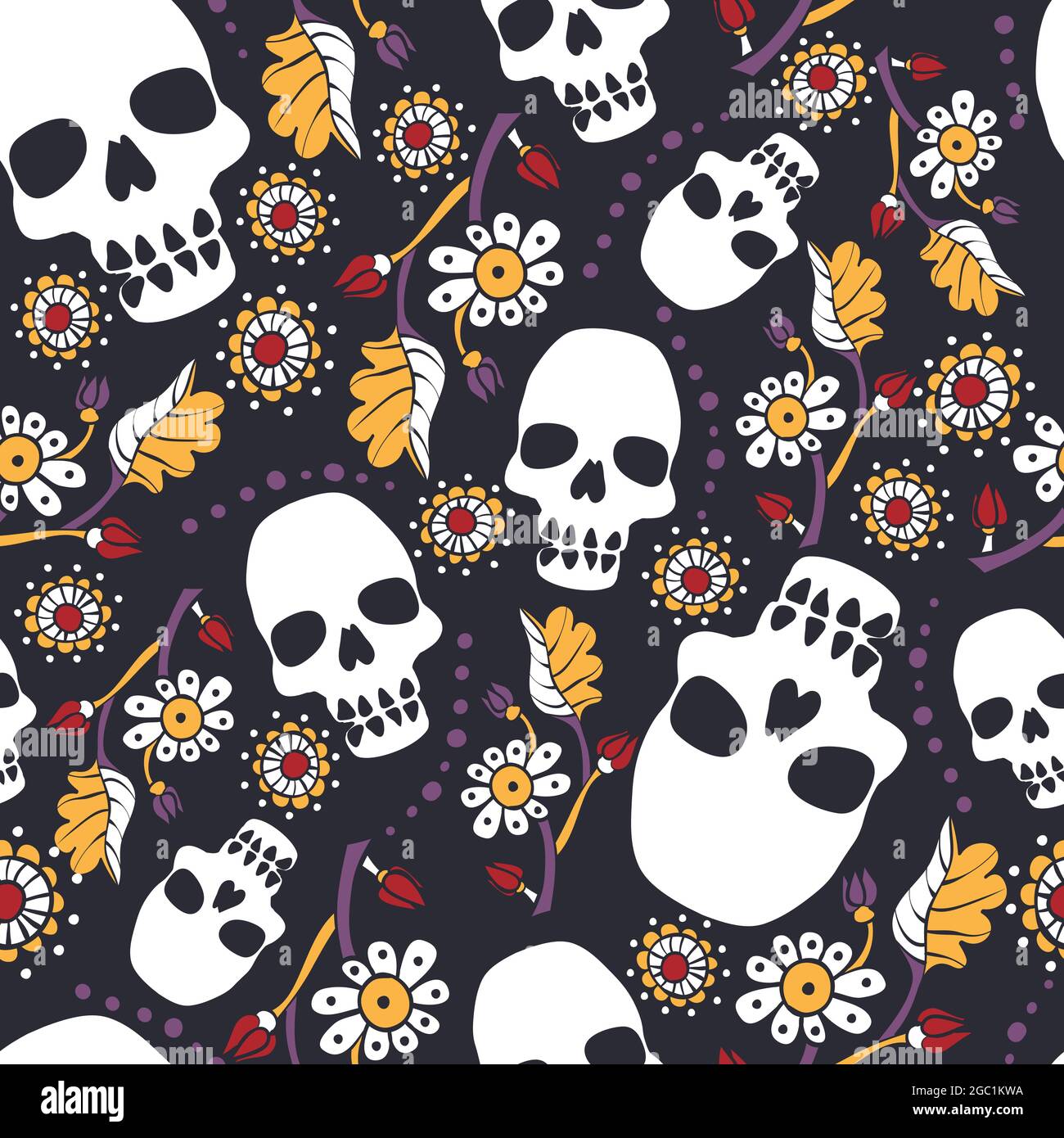 Halloween seamless pattern with stylized human skulls Stock Vector ...