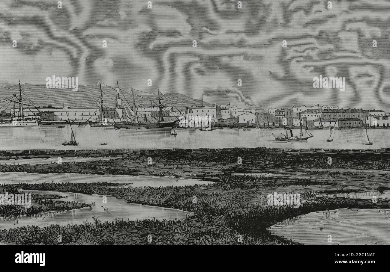 Egypt, Suez. General view of the city from the lakes on the adjacent ...