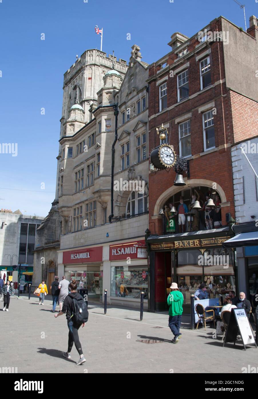 Views of Gloucester town centre including an old clock with Victorian ...