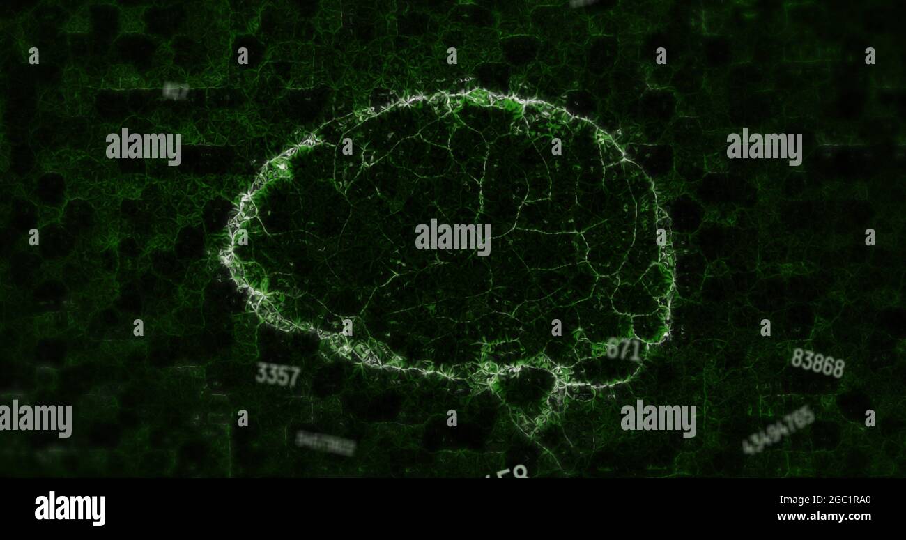 Image of floating changing numbers over 3d model of human brain ...
