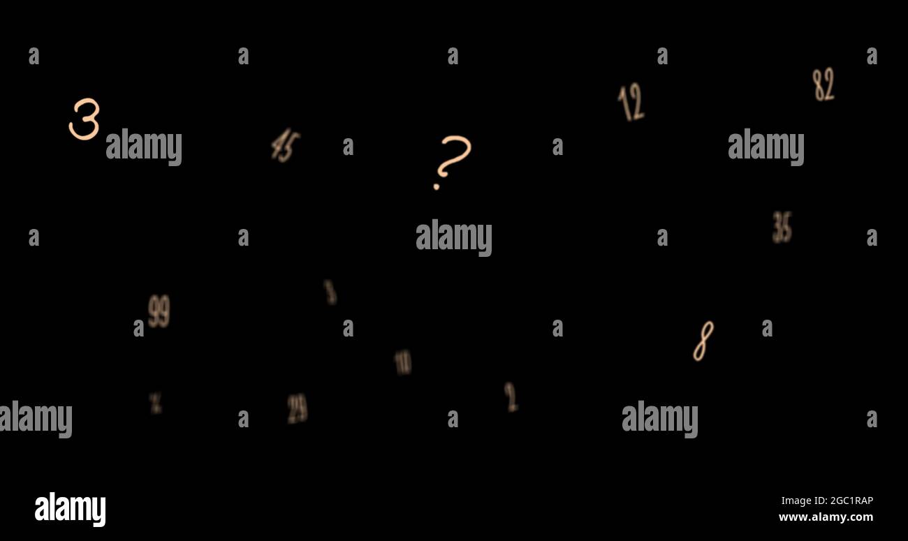 Multiple numbers floating against human brain spinning on black ...