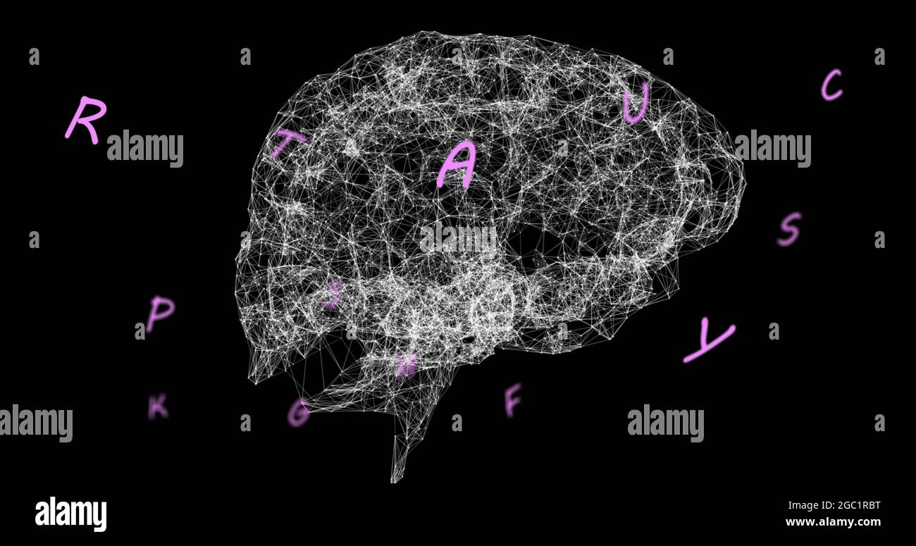 Image of letters and numbers changing over human brain spinning Stock ...