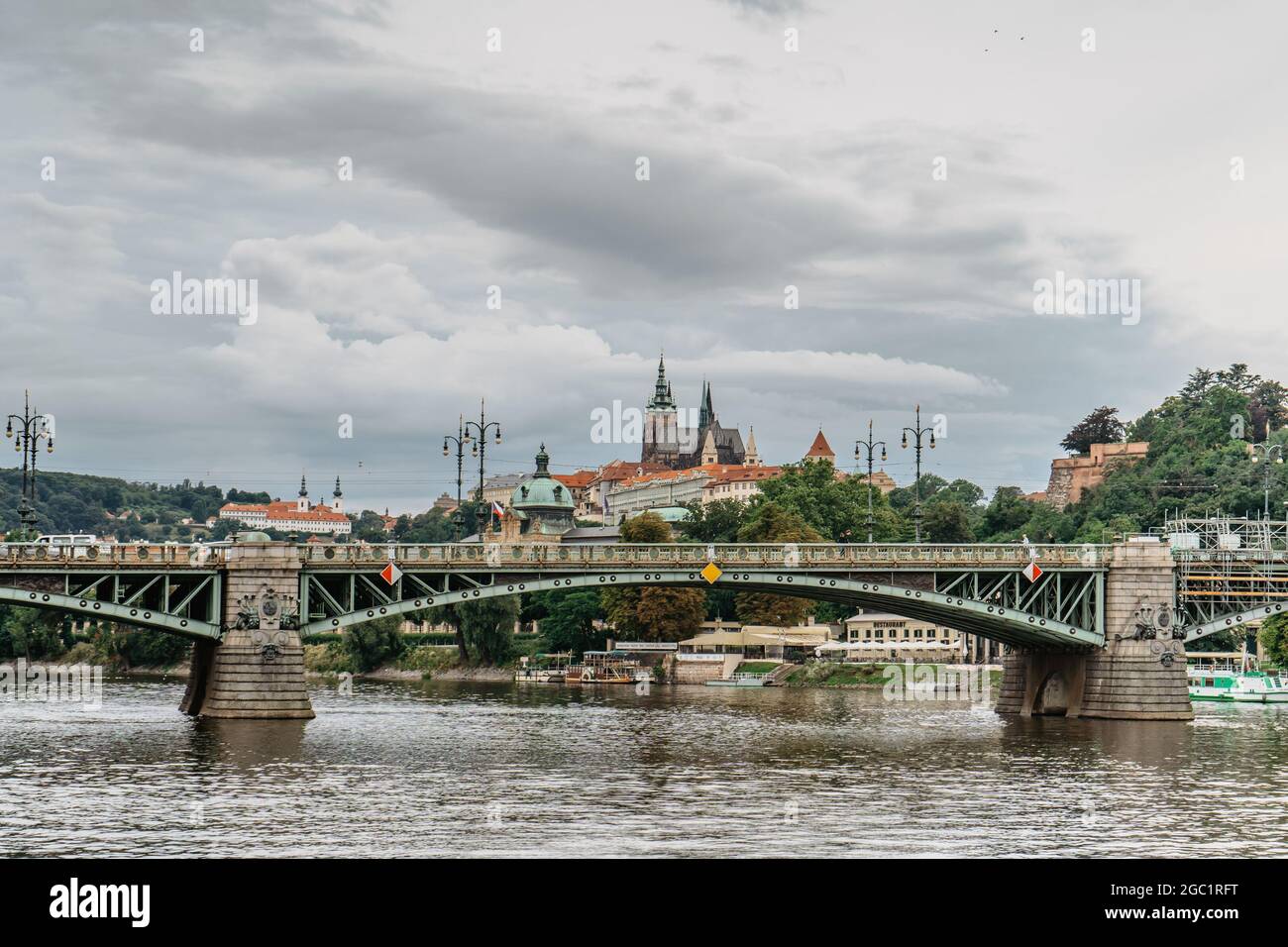 Scenic panorama of beautiful Prague Castle,Saint Vitus cathedral,Cechuv ...