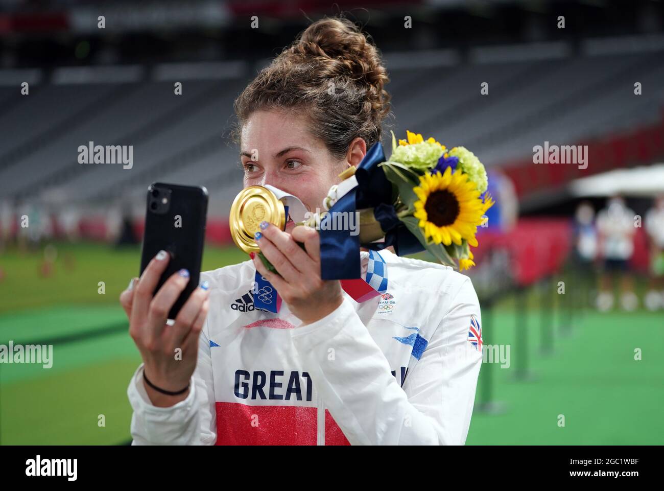 Great Britain's Kate French after winning a gold medal in the Modern ...