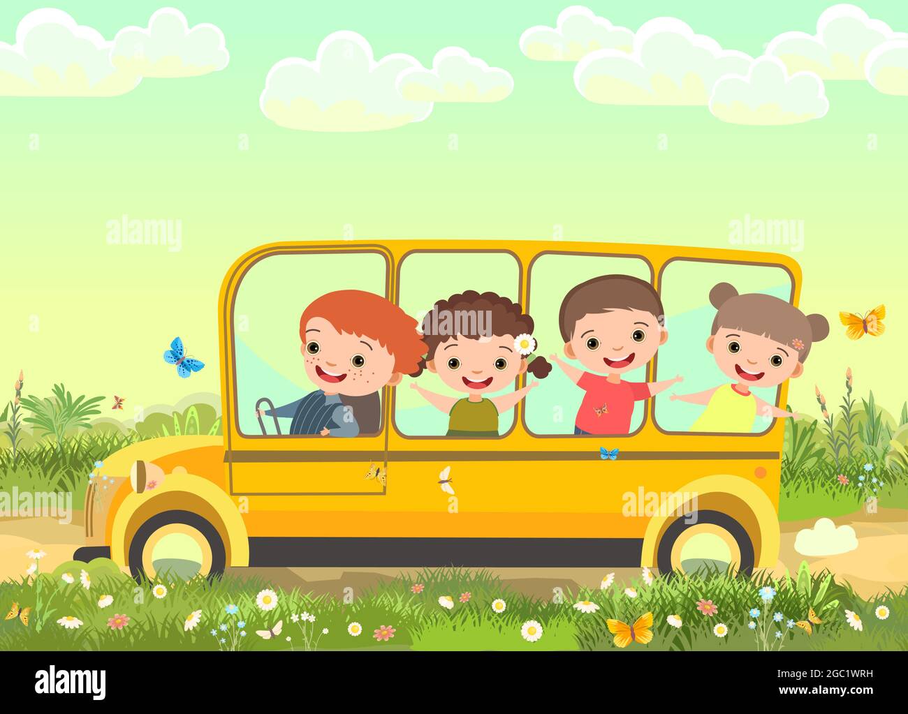 Adventure of children on vacation. Rural countryside landscape with ...