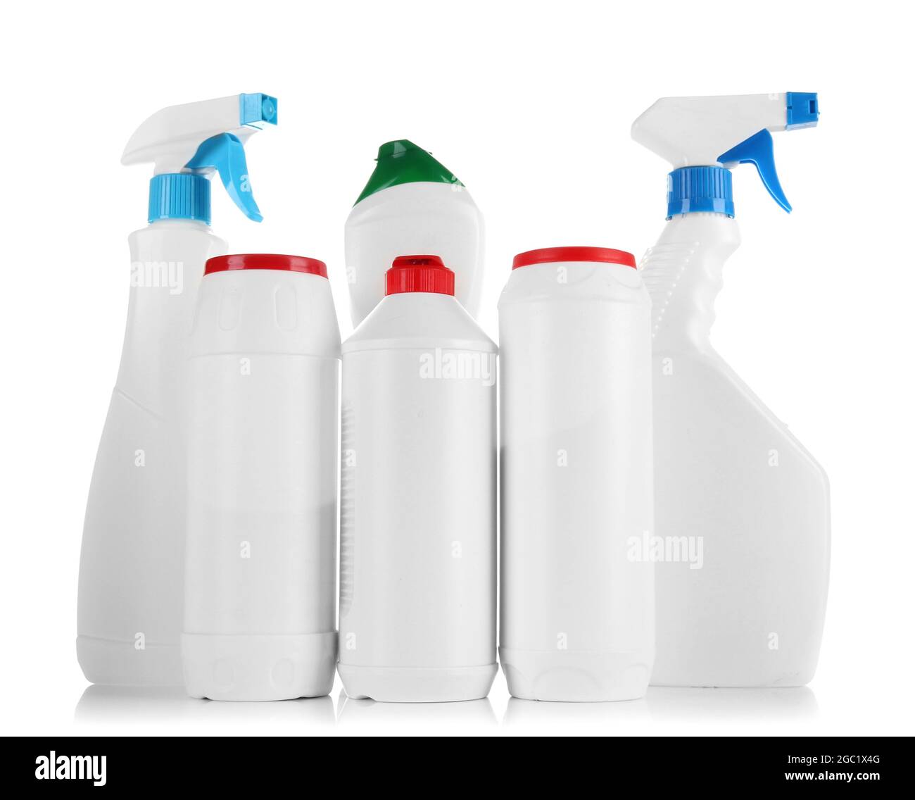 Different kinds of house cleaners, isolated on white Stock Photo - Alamy