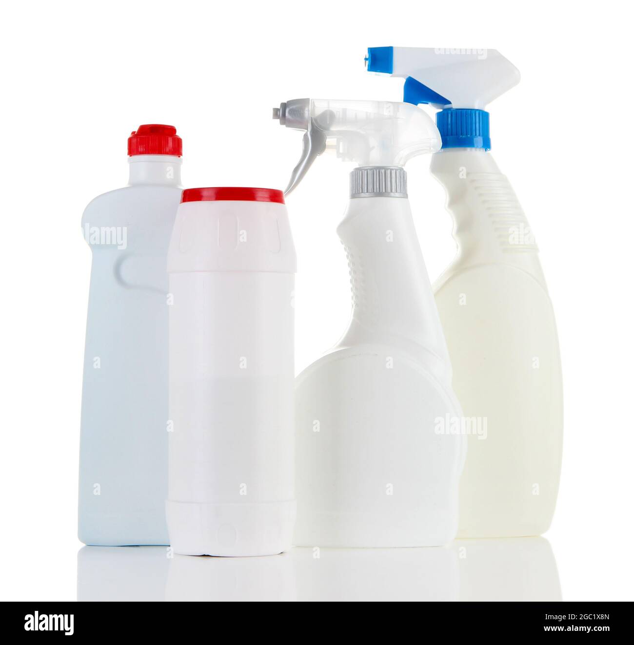 Different kinds of kitchen cleaners, isolated on white Stock Photo - Alamy
