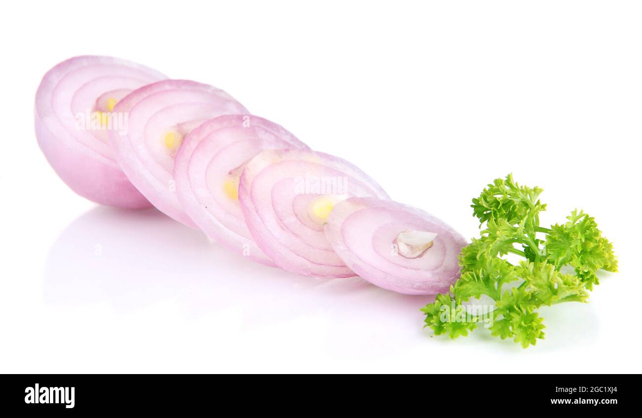Onion cut with rings isolated on white Stock Photo - Alamy